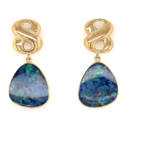 18k Gold Wide Infinity, Australian Boulder Opal Post Earrings – Ellen Hoffman Designs