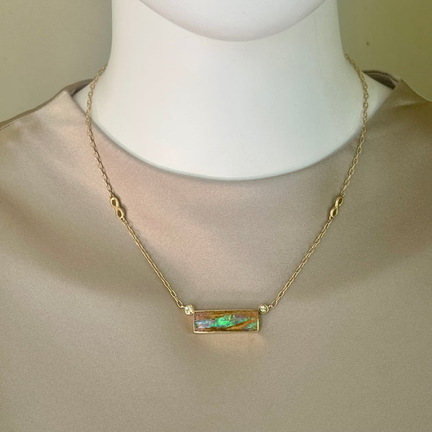 18k Gold Australian Boulder Opal Pipe, Yellow Sapphire, Infinity Chain ...