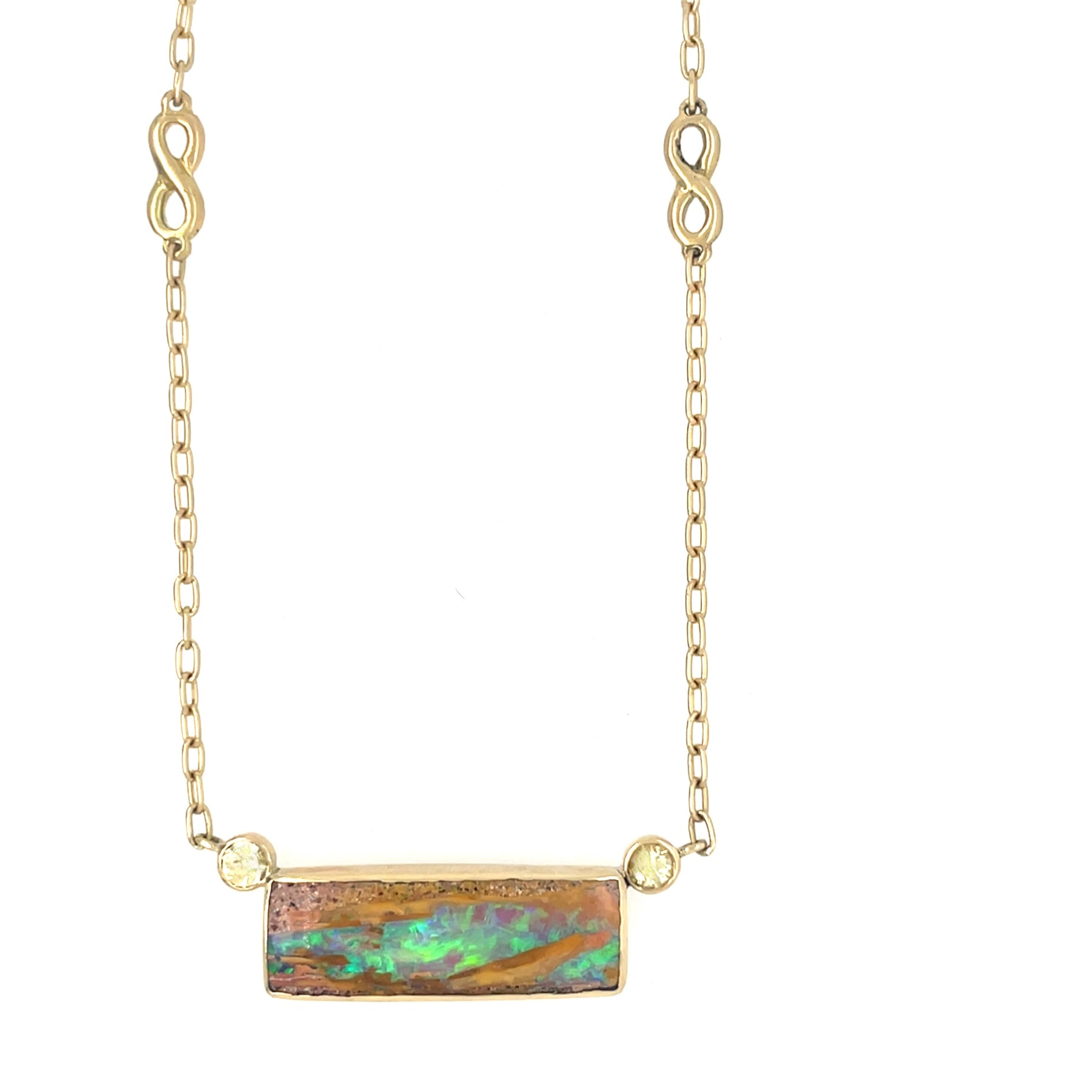 18k Gold Australian Boulder Opal Pipe, Yellow Sapphire, Infinity Chain ...